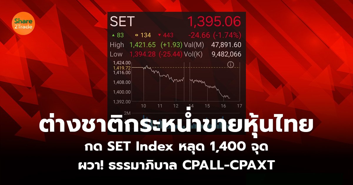 ต่างชาติกระหน่ำขายหุ้นไทย กด SET Index หลุด 1,400 จุด ผวา! ธรรมาภิบาล CPALL-CPAXT | Share2Trade